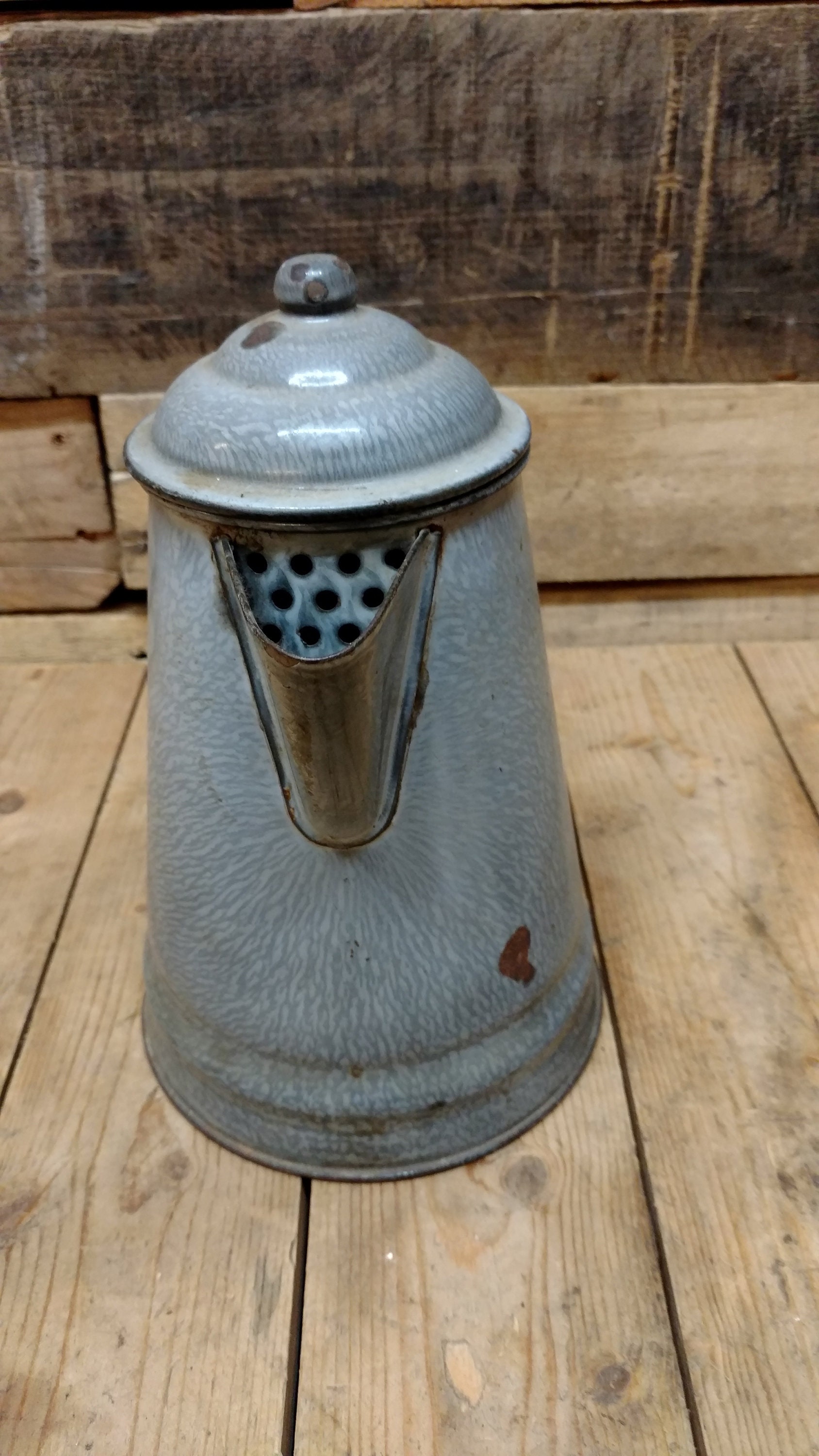 Primitive Graniteware Enamel Coffee Pot Gray - Etsy