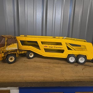 Vintage 1960's Yellow TONKA CAR CARRIER Hauler Truck & Trailer Steel ...