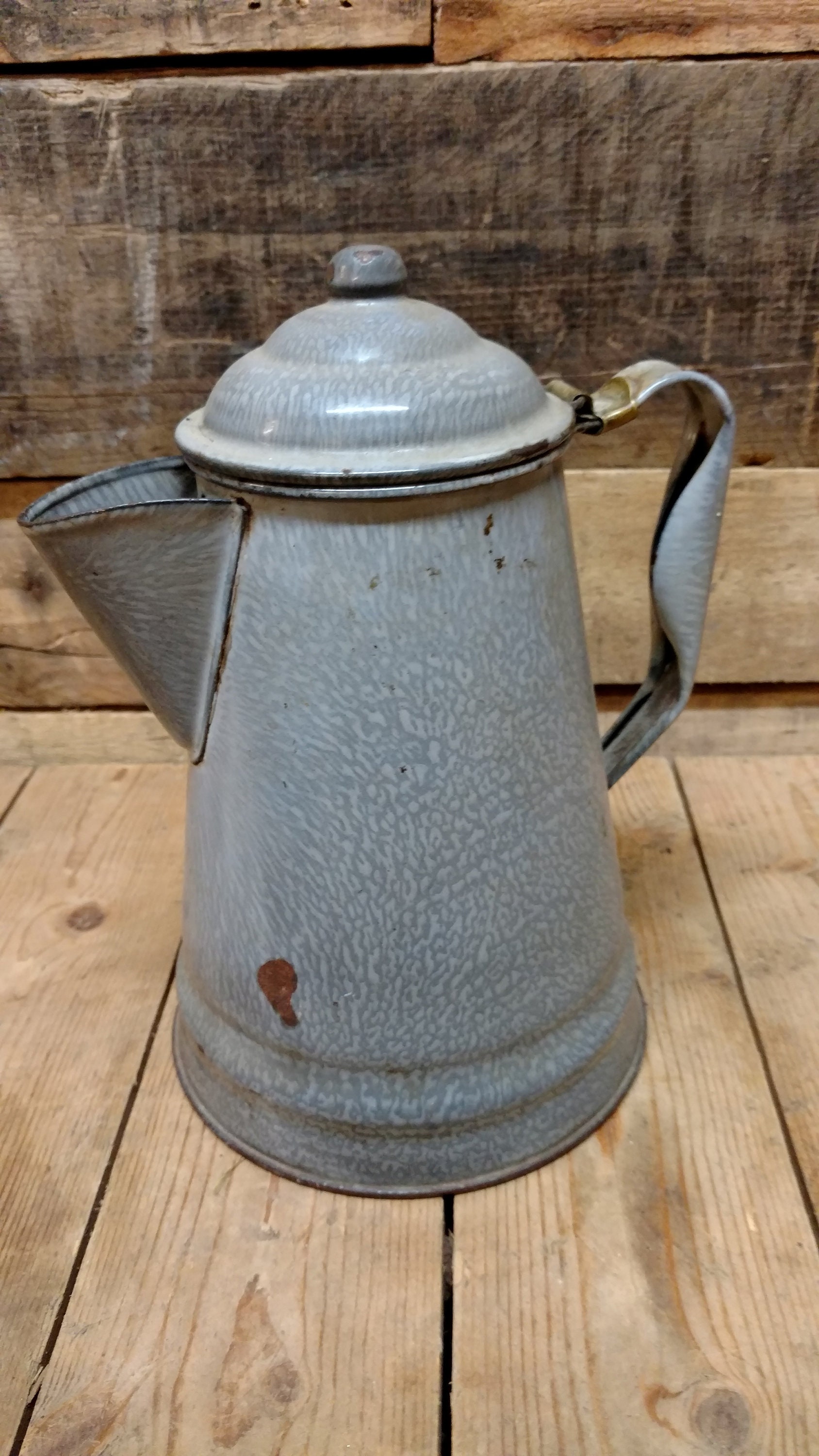 Primitive Graniteware Enamel Coffee Pot Gray - Etsy