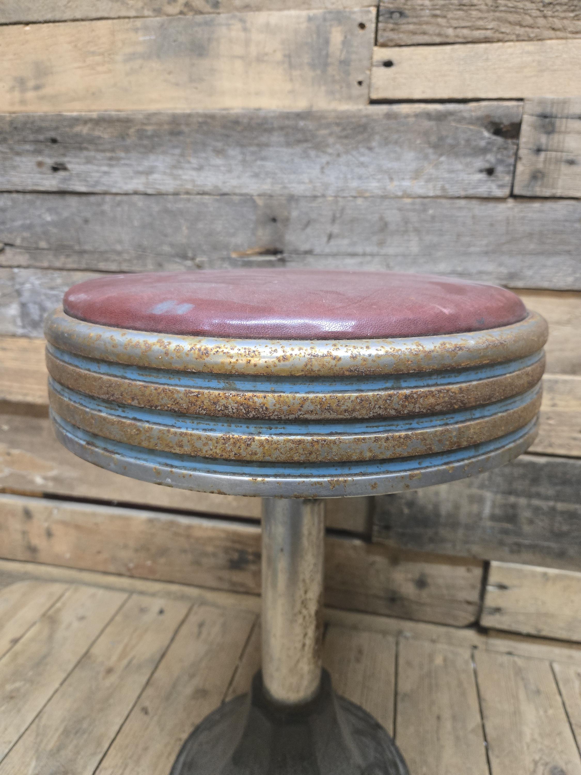 Vintage Metal Chrome Padded Short 18" Fountain Bar Stool Diner Barstool ...