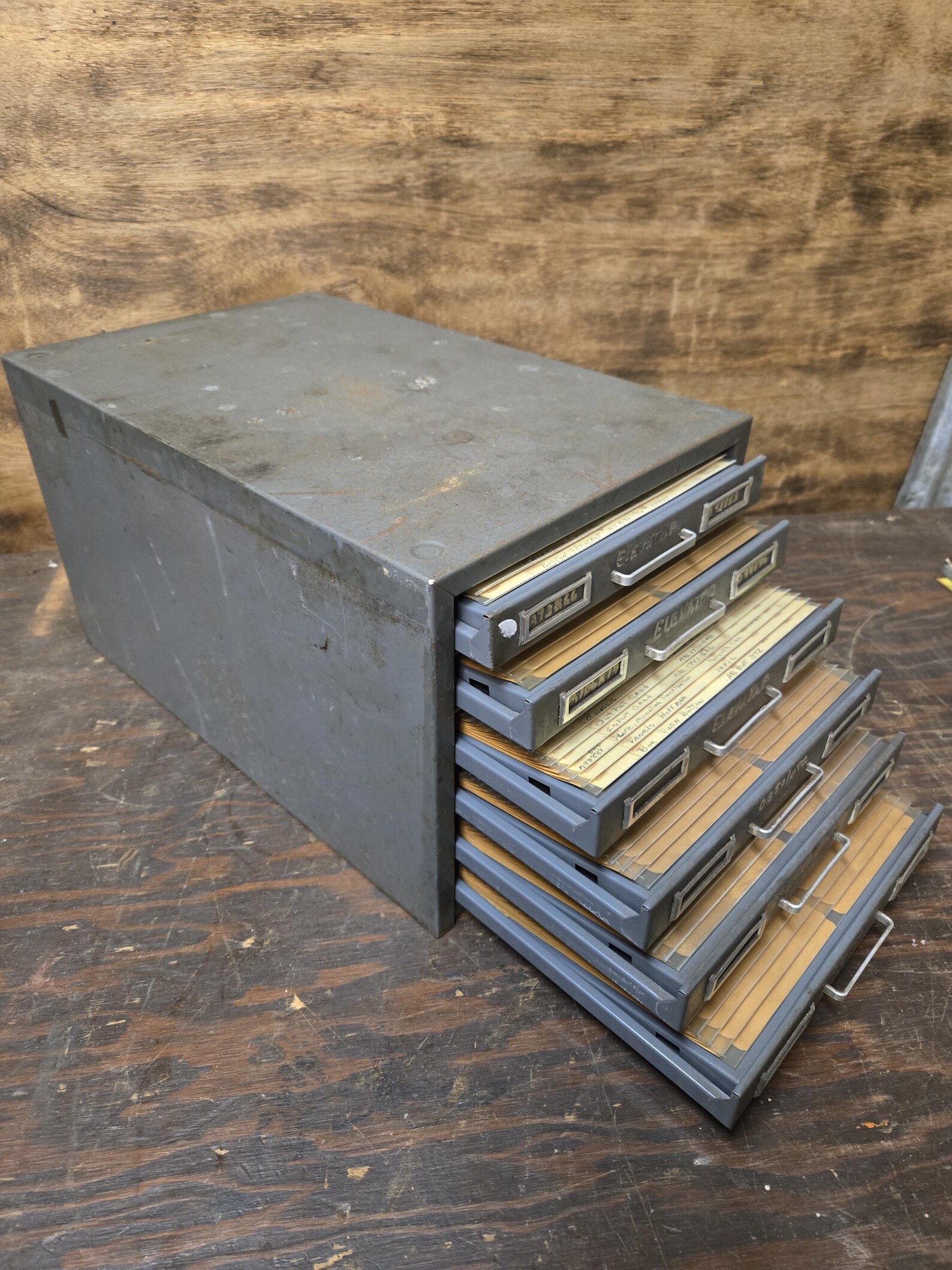 Vintage Metal Industrial Parts Storage Stock Records Tray Bin Cabinet ...
