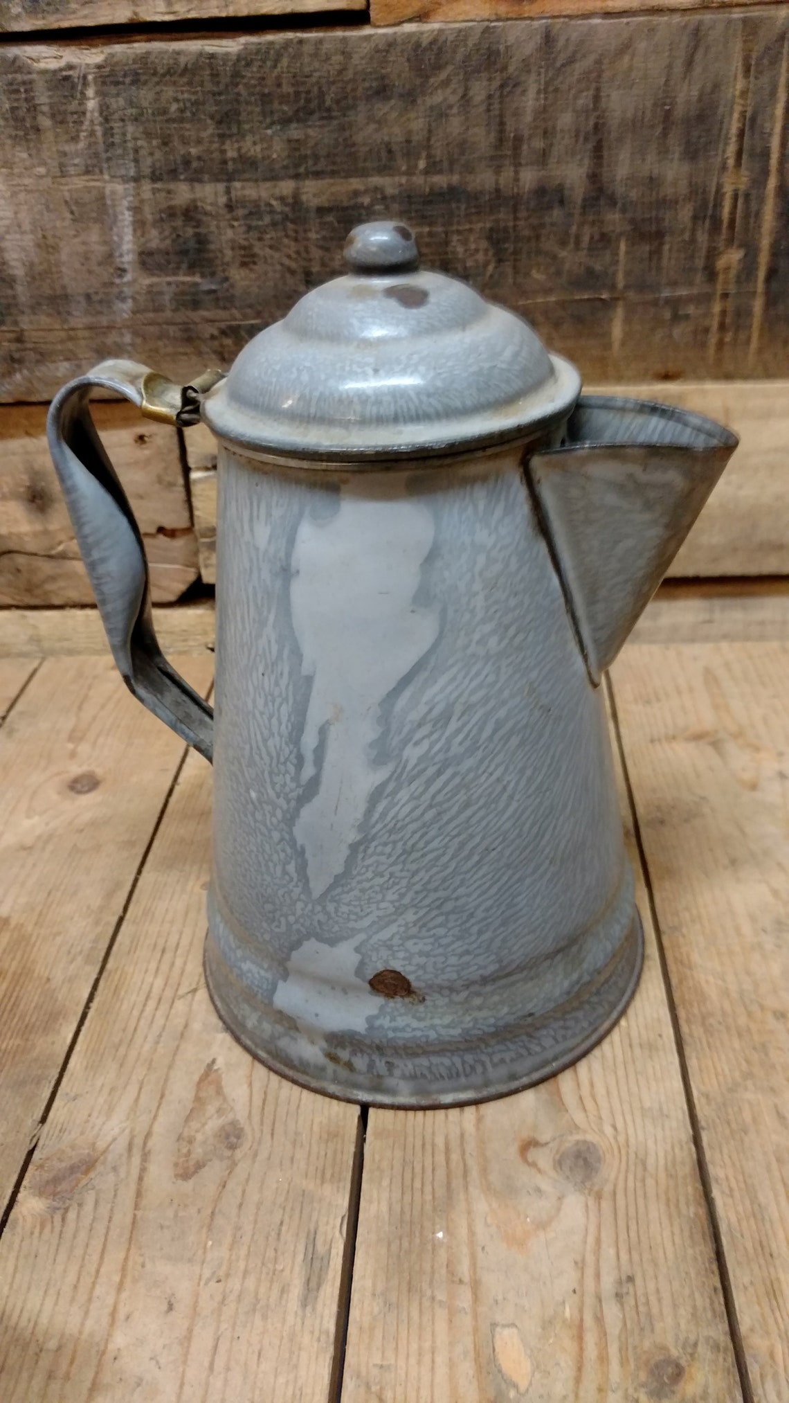 Primitive Graniteware Enamel Coffee Pot Gray - Etsy