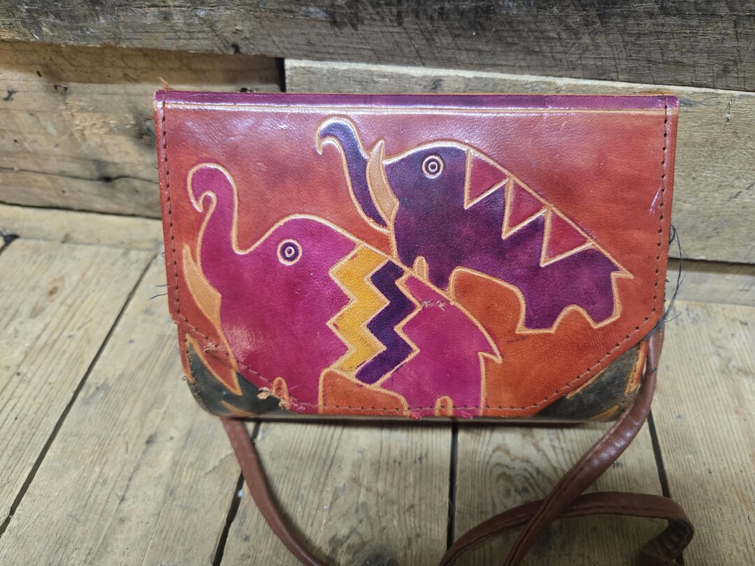 Vintage Leather Tribal Elephant African Crossbody Handbag Purse - Etsy