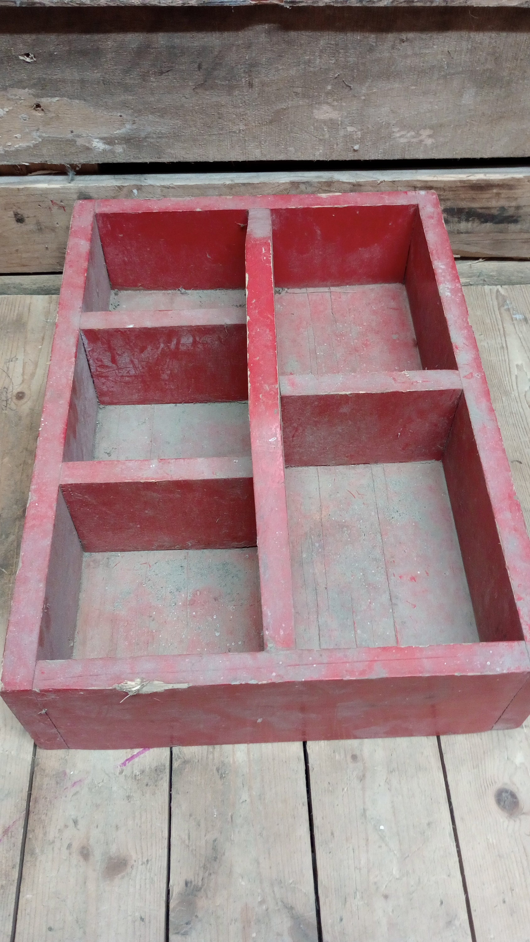 Antique Primitive Wooden Divided Tool Nail Box Tote Carrier Barn Red ...
