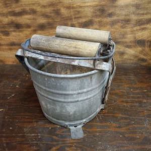 Vintage Galvanized Metal Mop Bucket With Wooden Wringer - Etsy