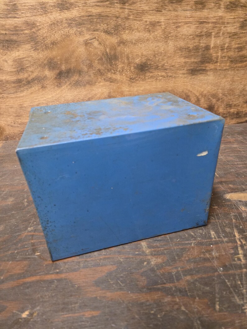 Antique VTG Rustic Primitive Industrial Blue Metal Parts Bin Organizer ...