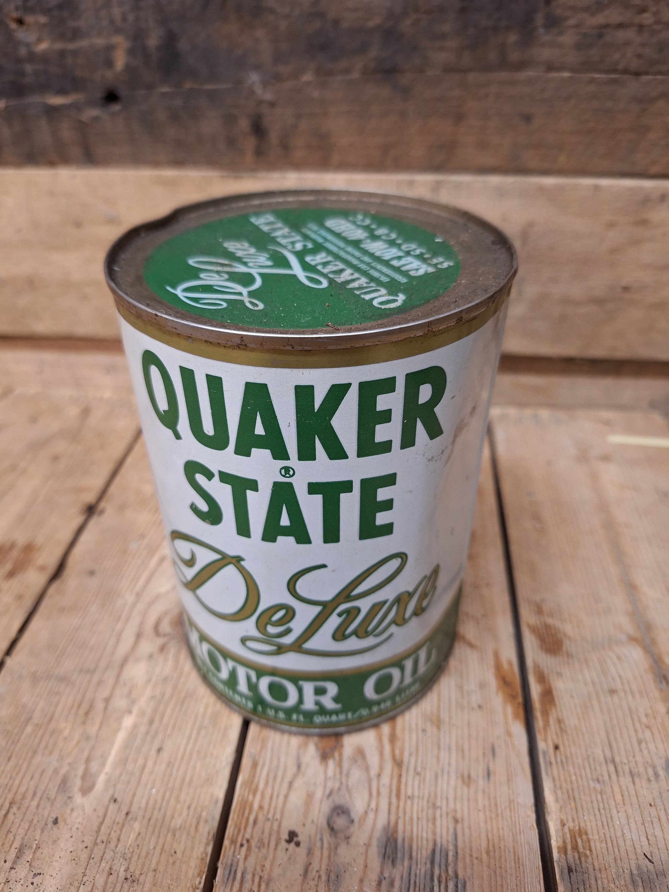 Vintage Quaker State Deluxe Motor Oil Can 1 Quart Full Gas Memorabilia ...