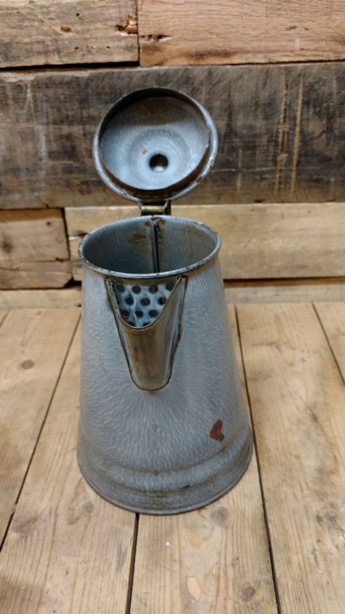 Primitive Graniteware Enamel Coffee Pot Gray - Etsy