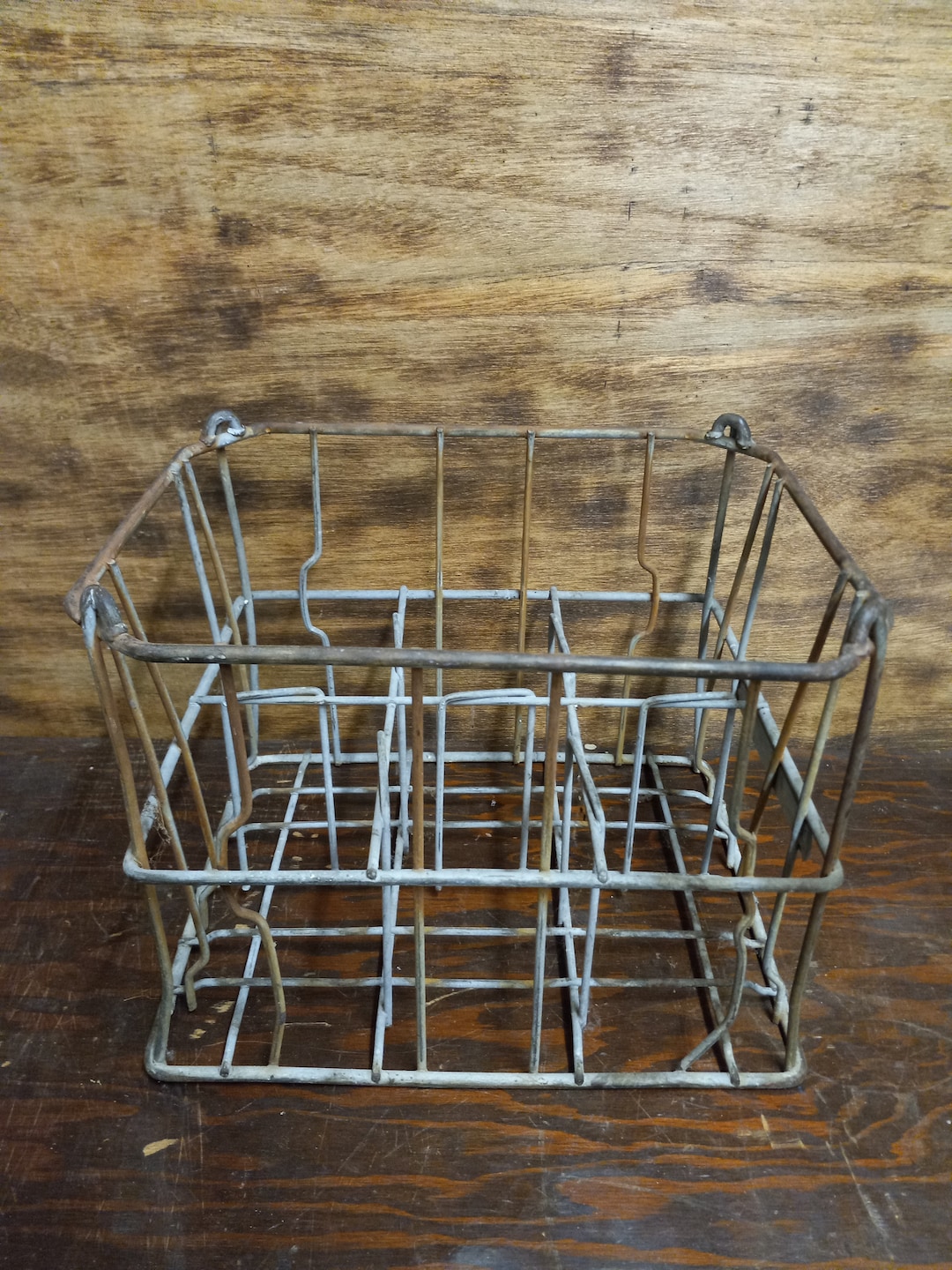 Vintage Steel Metal Dairy Milk Crate Slotted - 6 Glass Milk Jug Holders ...