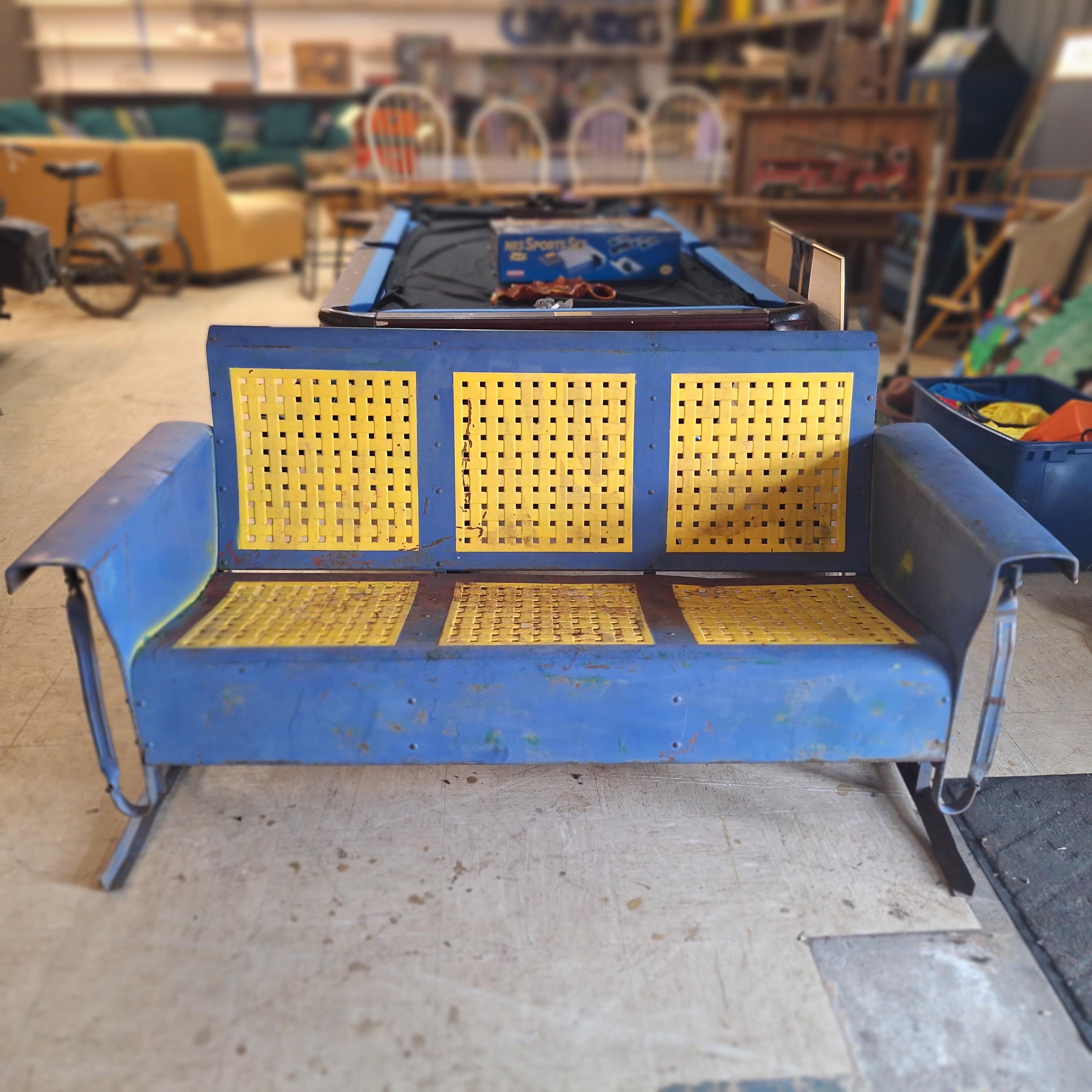 Vintage Metal Sofa Glider Blue Yellow Checkerboard Hatch Back Amazing Bright Colors Front Porch Glider Etsy