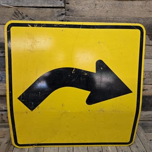 Authentic Retired Yellow Black “curve Arrow” Highway Street Sign 30" X ...