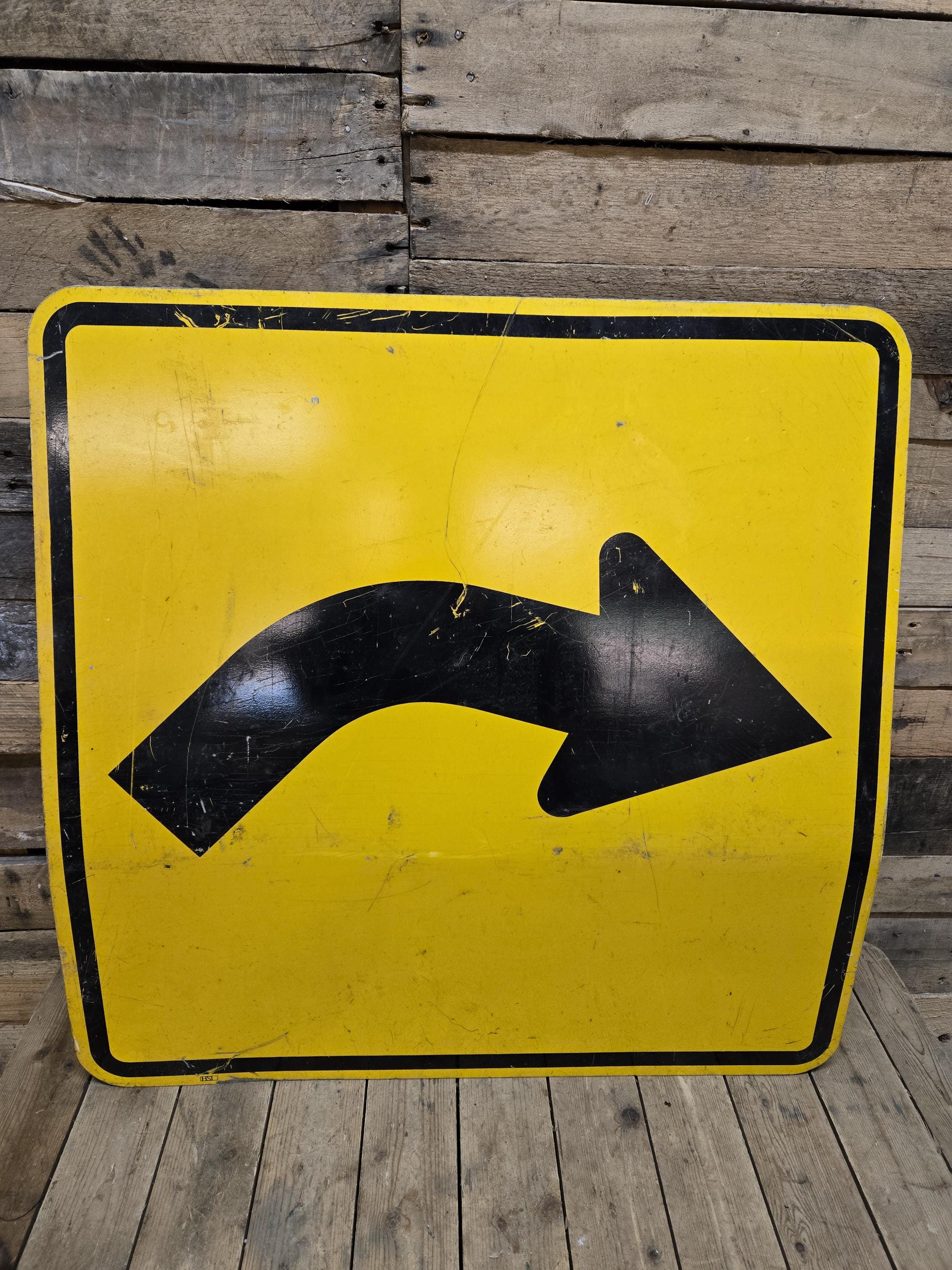Authentic Retired Yellow Black “curve Arrow” Highway Street Sign 30" X ...
