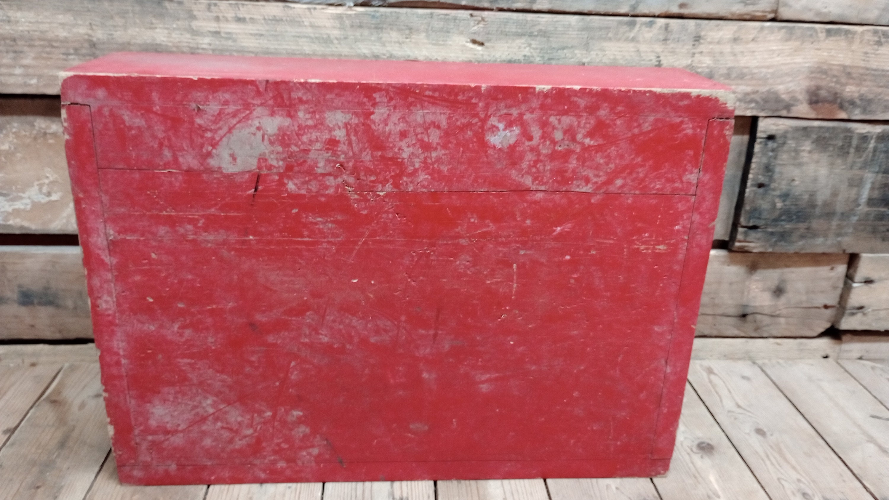 Antique Primitive Wooden Divided Tool Nail Box Tote Carrier Barn Red ...