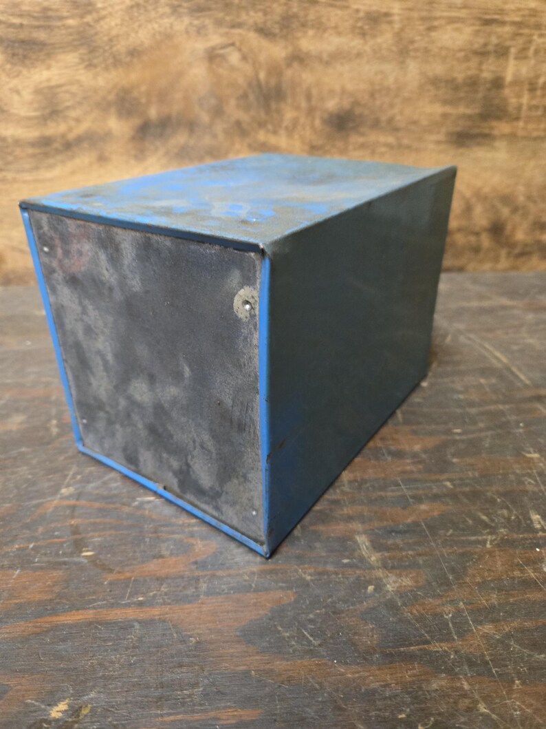 Antique VTG Rustic Primitive Industrial Blue Metal Parts Bin Organizer ...