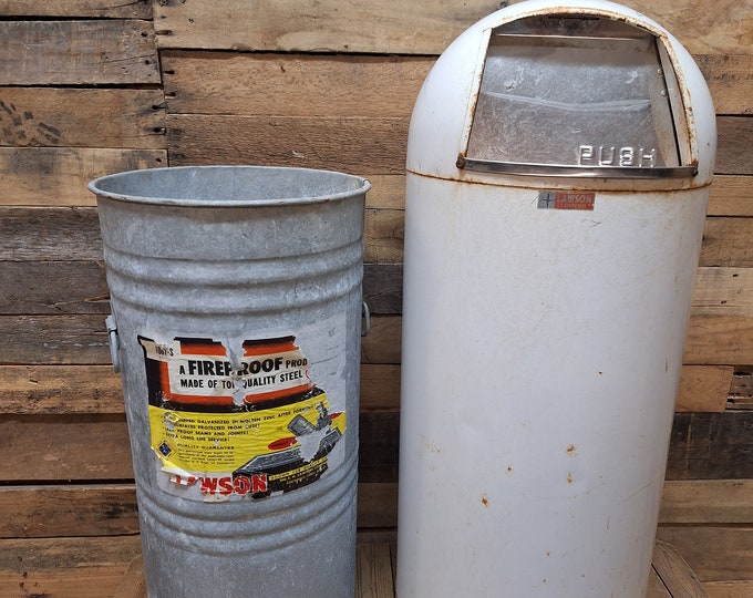 Vintage White Lawson Torpedo Industrial Dome Top Metal Trash Can ...