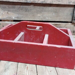 Antique Primitive Wooden Divided Tool Nail Box Tote Carrier Barn Red ...