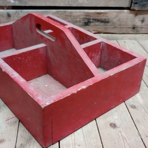 Antique Primitive Wooden Divided Tool Nail Box Tote Carrier Barn Red ...