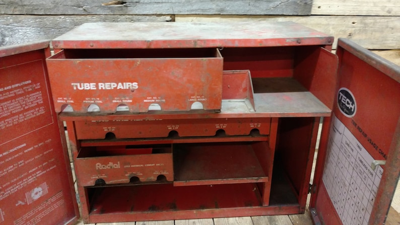 Vintage Tech Steel Tire Repair Cabinet With Drawers and Front Door ...