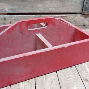 Antique Primitive Wooden Divided Tool Nail Box Tote Carrier Barn Red ...