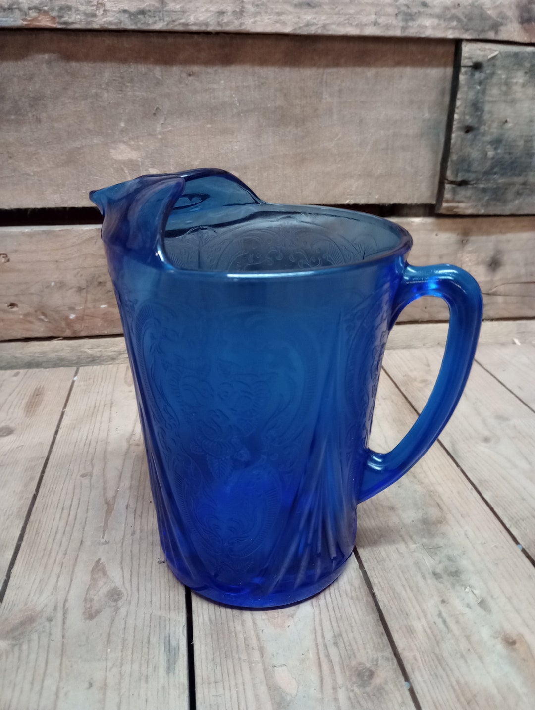 Vintage Hazel Atlas Royal Lace Sided Pitcher With Ice Lip Ritz Blue - Etsy