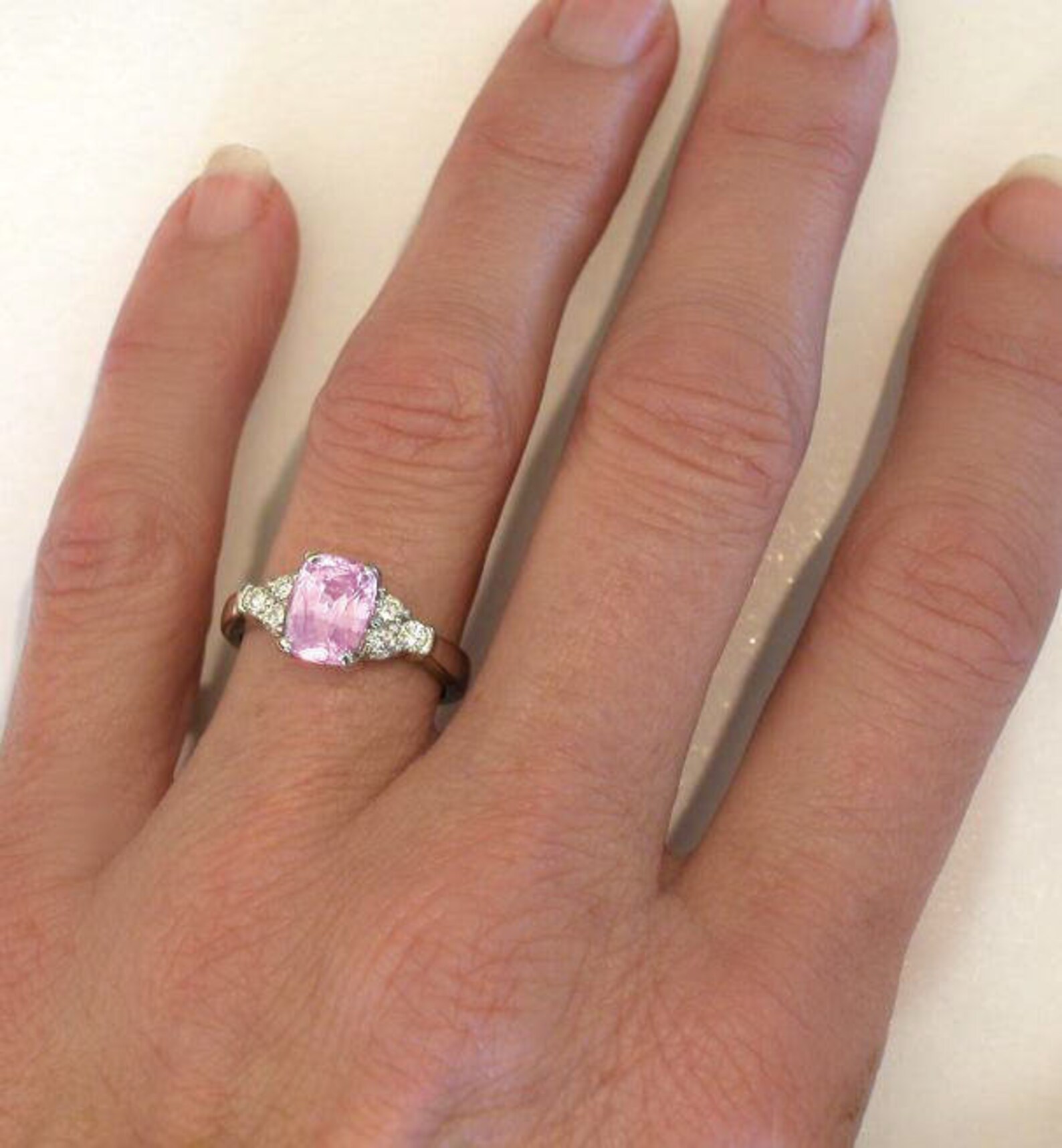 Real Pink Sapphire Ring with Diamonds 14k White Gold Natural | Etsy