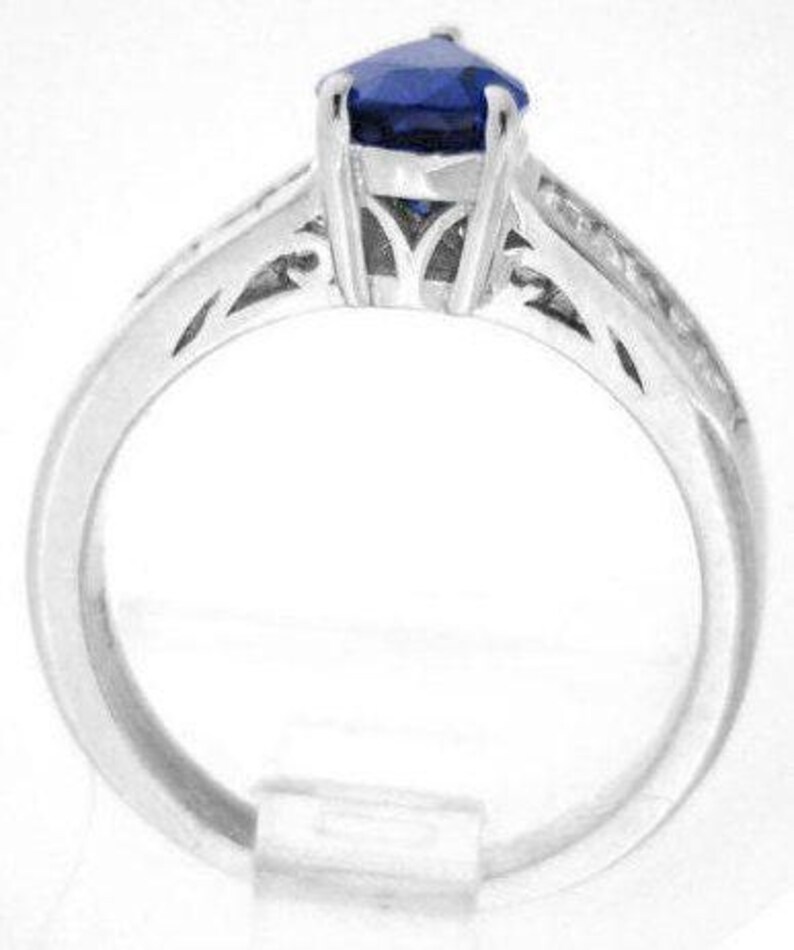 Pear Ceylon Sapphire Engagement Ring: 14k White Gold, Channel Set ...