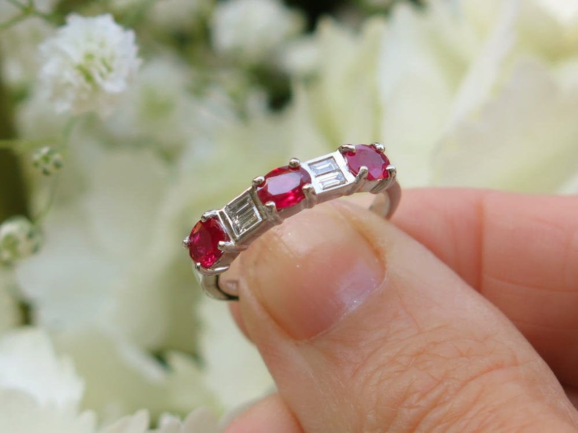 Stackable Genuine Ruby and Diamond Ring in 14k White Gold - Etsy Australia