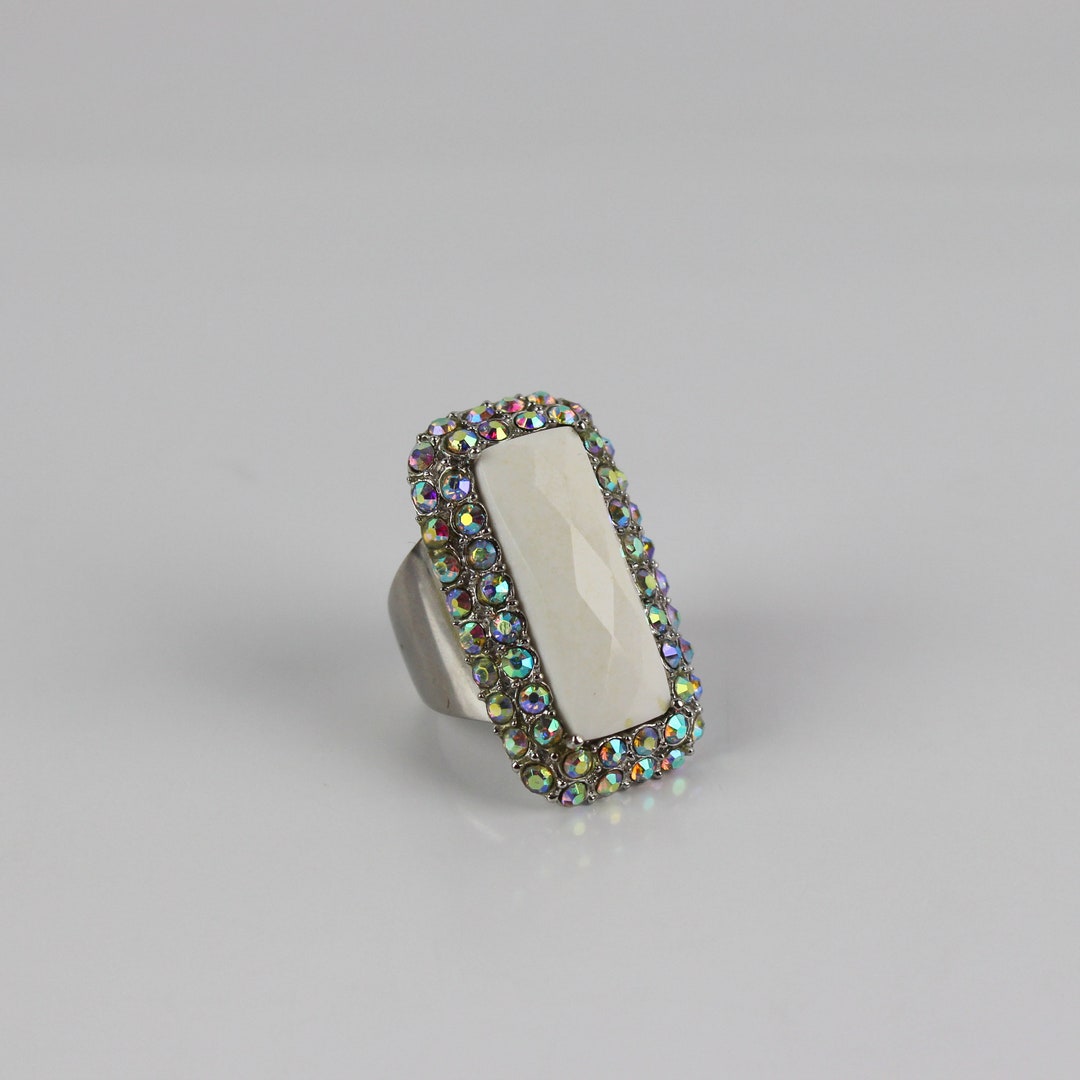 Vintage White Cut Glass High Quality Cocktail Ring Framed With ...