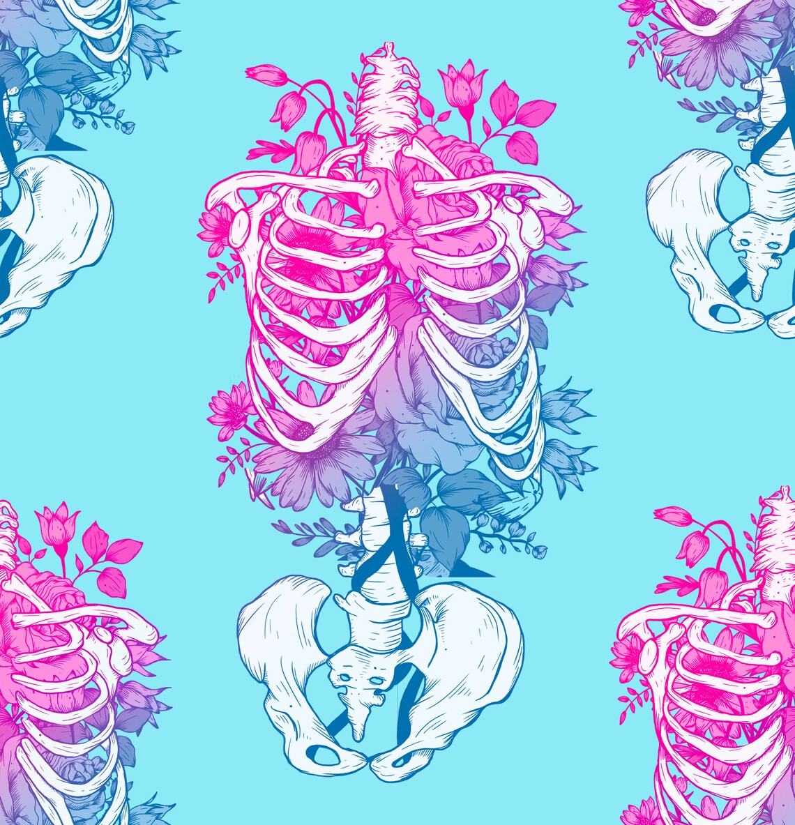 Skeleton Floral - Seamless Digital Pattern - Etsy