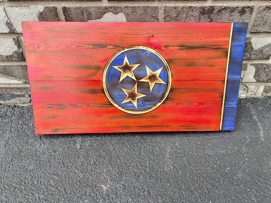 The Tri-star Flag, Tennessee State Flag American Flag Wall Art, Wooden ...
