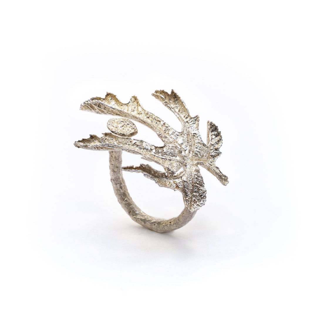 Fig Leaf and Nail Ring, Sterling Silver Ring, Handcrafted Jewelry ...