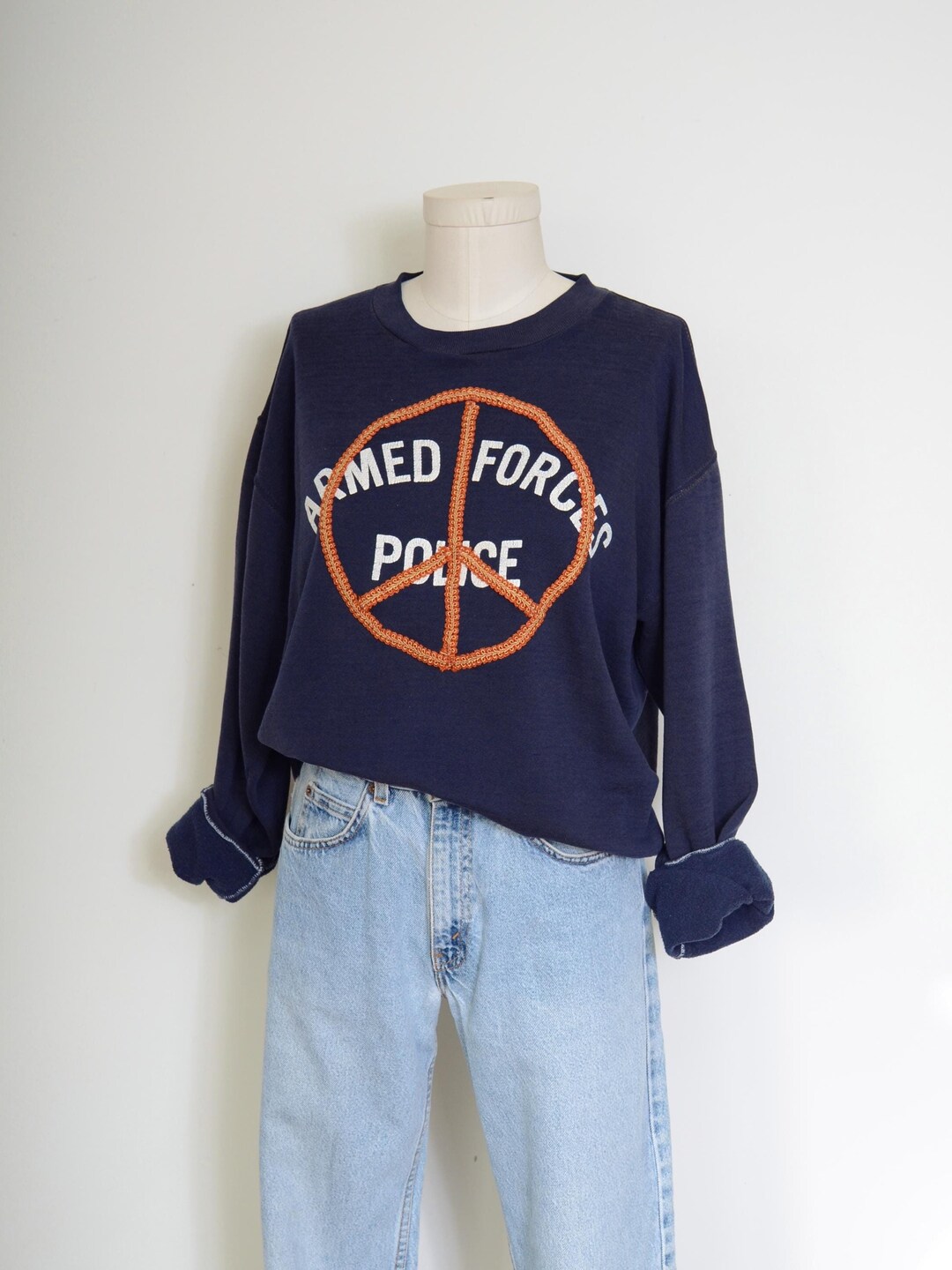 Reworked Vintage Sweatshirt / Peace Sign / Peaceful Protest Message ...