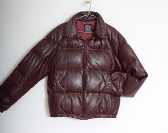 Vintage 80s Brown Leather Puffer Jacket by Skitique Vintage 80s Brown Leather Puffer Jacket by Skitique