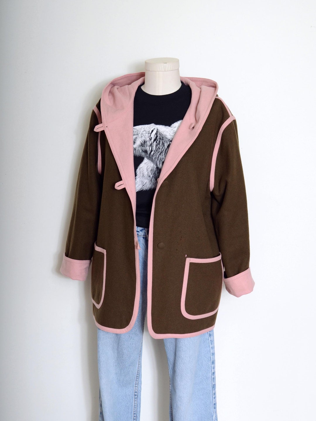Vintage 80s Reversible Wool Jacket W/ Hood / Boiled Wool Gaisberger ...