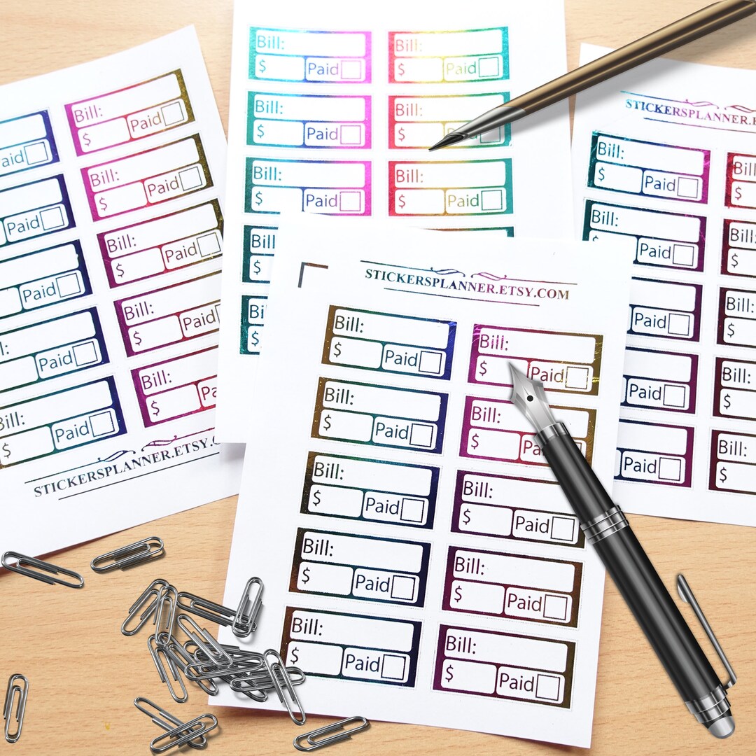 FOIL Bill Paid Stickers Planner Foiled Bill Due Tracking Stickers ...