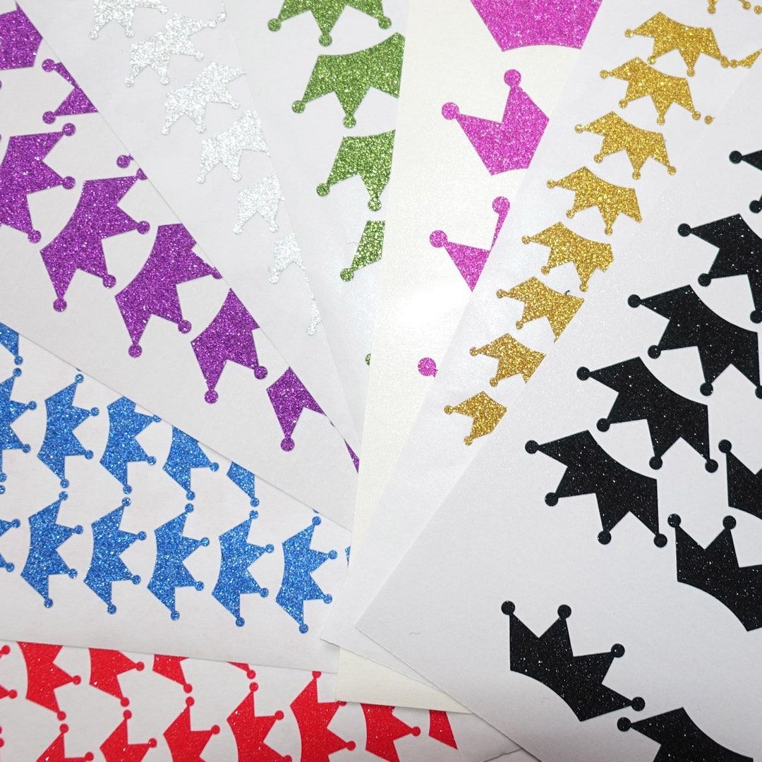 GLITTER Crown Stickers Glitter Vinyl Gold Crown Stickers Birthday Party ...