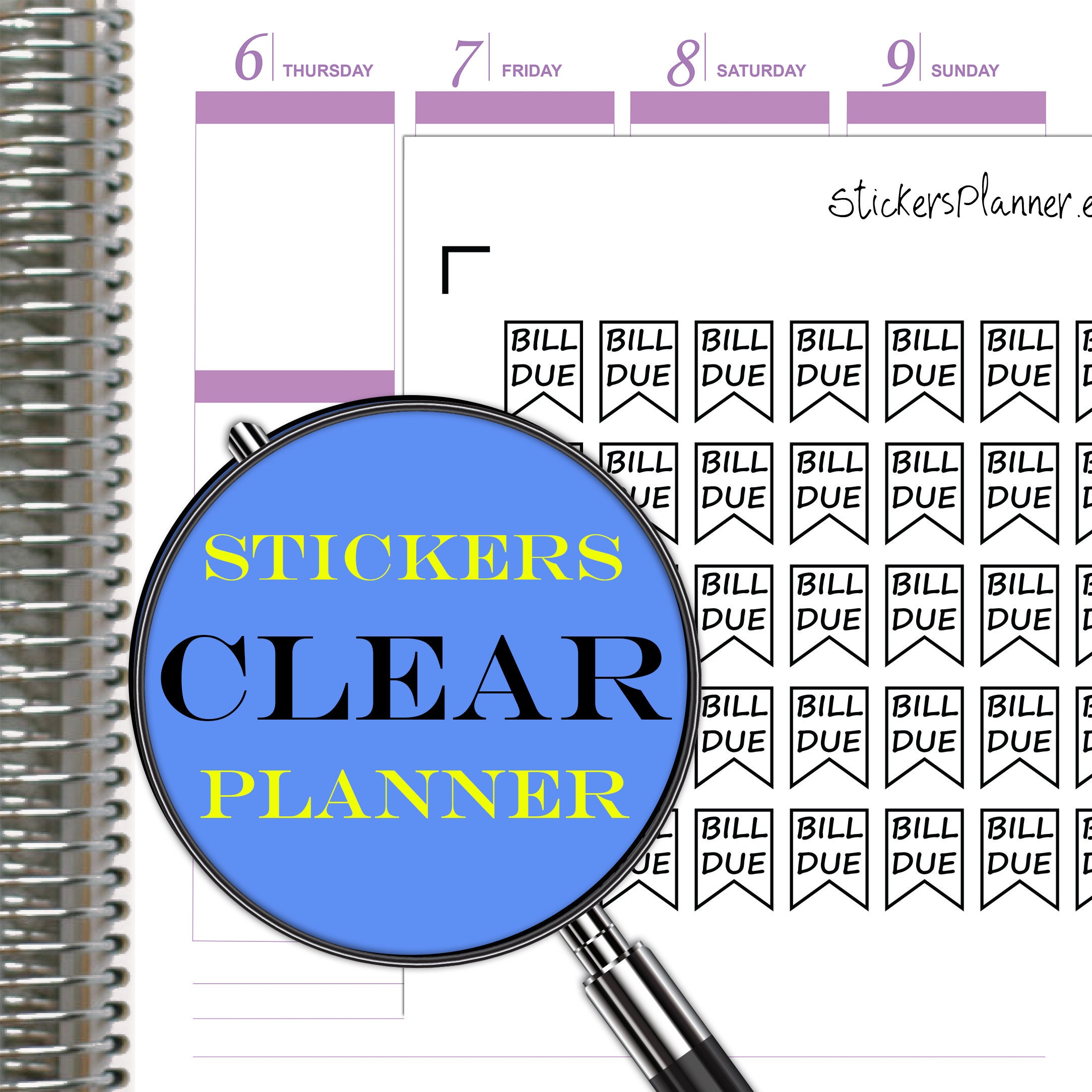 CLEAR Mini Flags Bill Due Stickers Icons Planner Erin Condren Planning ...
