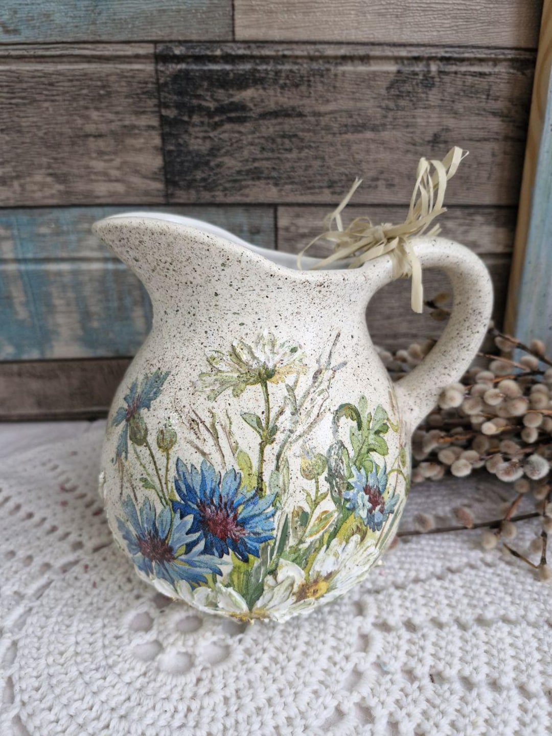 Ceramic Pitcher Wildflowers Hand Painted Drinkware Flower Vase Home ...