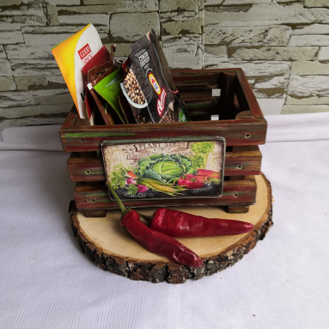 Kitchen Box Wooden Box Storage Box Condiment Box Handmade Decor ...