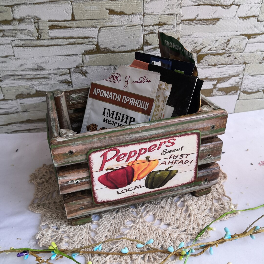 Kitchen Box Wooden Box Storage Box Condiment Box Handmade Decor ...