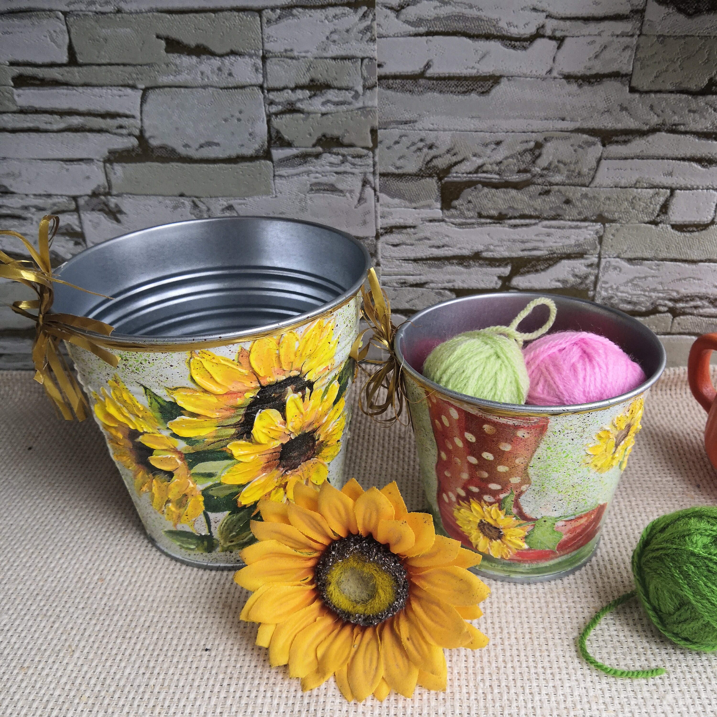 Metal Galvanized Pot Sunflowers Metal Pot Smoll Pot Garden - Etsy