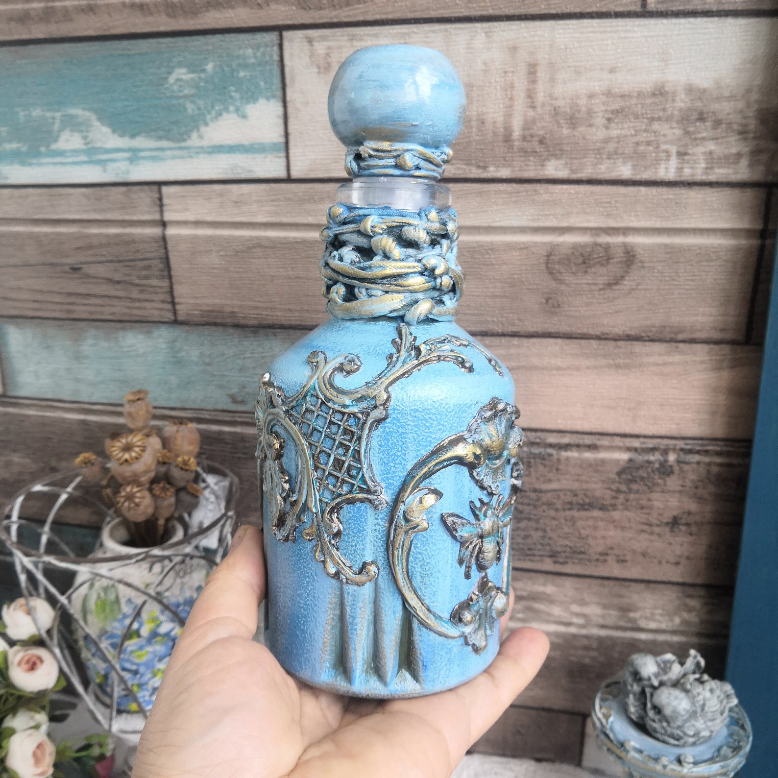 Vintage Bottle Beetle Bottle Christmas Gift Glass Bottle Blue Bottle ...