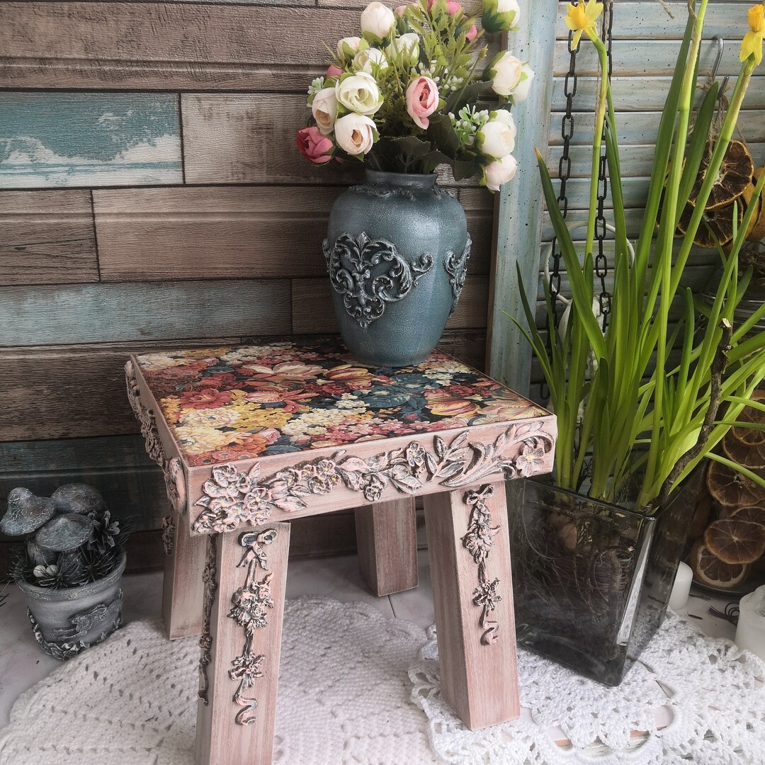 Stool Step Ladder Flowers Kids Wood Stool Decor Baby Step Stool Kitchen ...