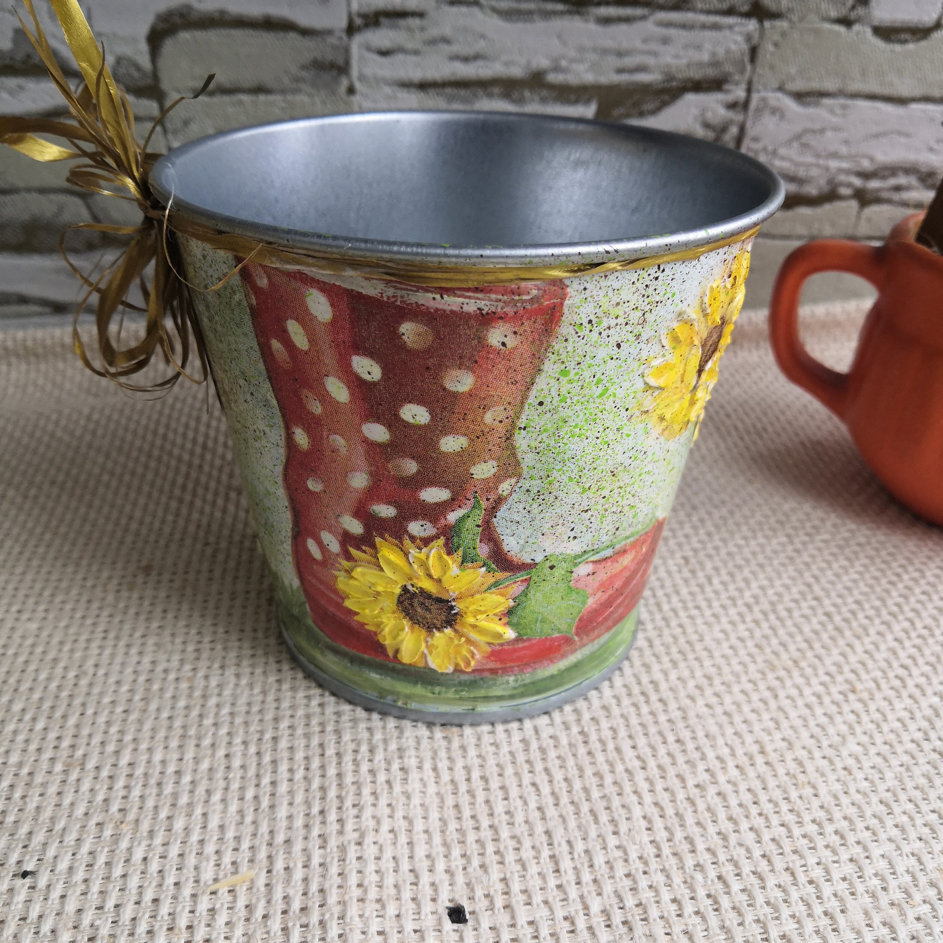 Metal Galvanized Pot Sunflowers Metal Pot Smoll Pot Garden - Etsy
