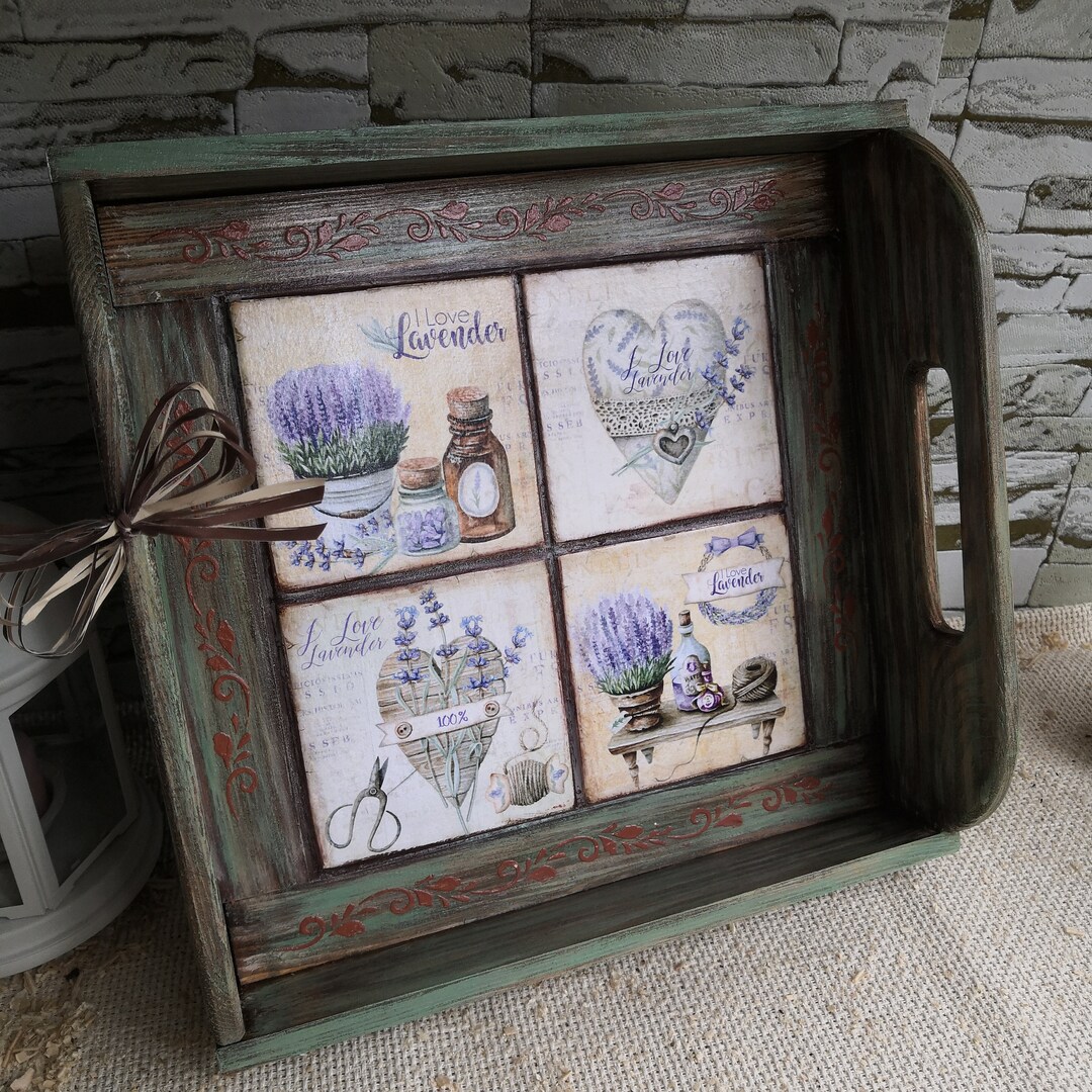 Kitchen Tray Lavender Serving Tray Tray Gift to Mom Serving Tray Wooden ...