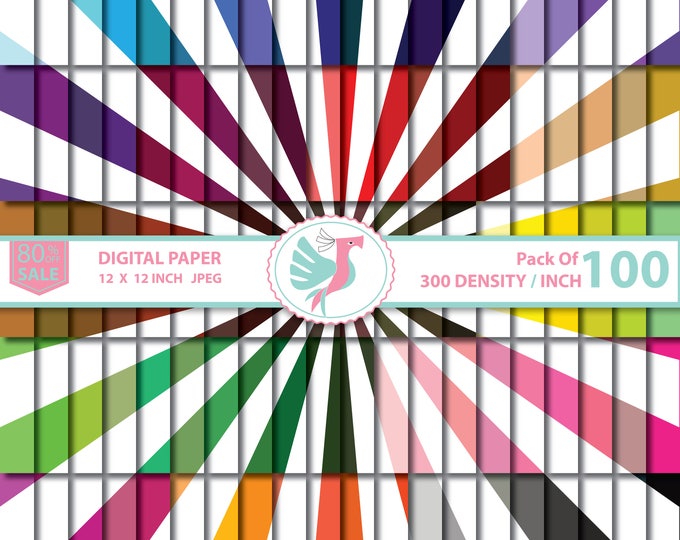 100 Sunburst Digital Paper, Sunray Sunshine Digital Pattern, Scrapbook ...
