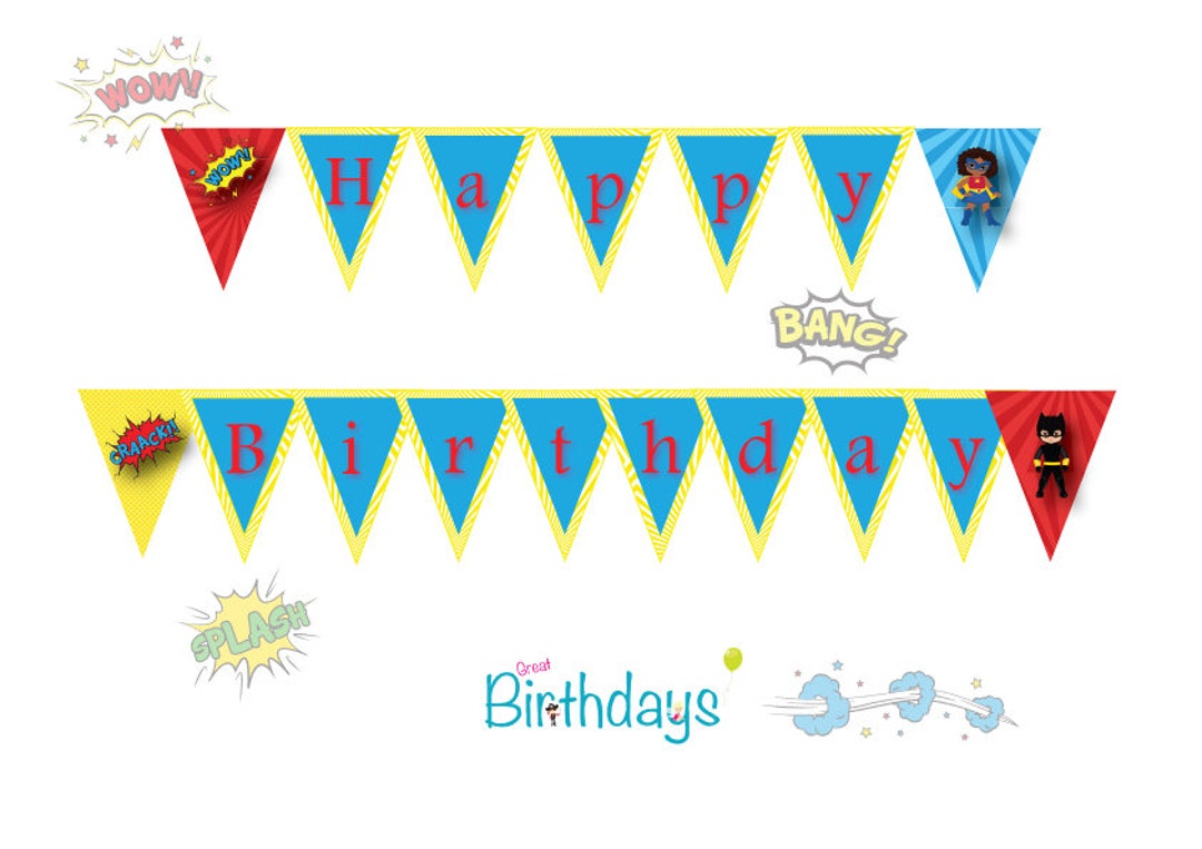 Superhero Printable Birthday Banner - Etsy