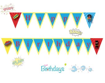 Super Hero Party PRINTABLE Happy Birthday Banner INSTANT DOWNLOAD by ...