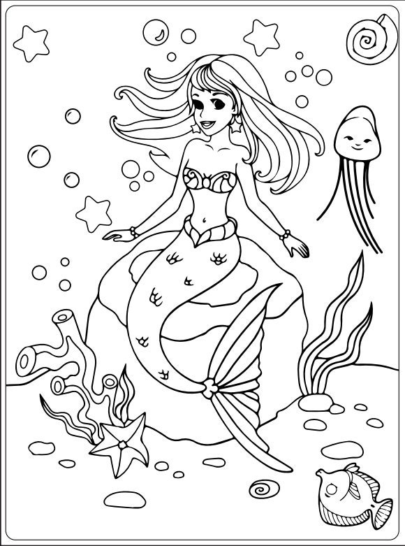 100 Cartoon Mermaid Coloring Pages, Toddler Busy Book, Kids Colouring ...