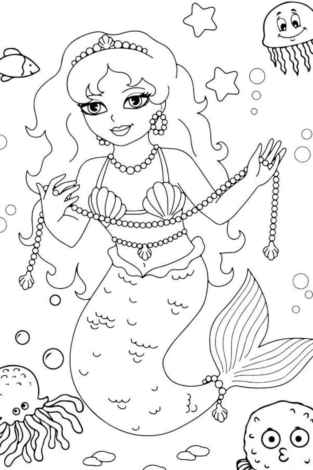 100 Cartoon Mermaid Coloring Pages, Toddler Busy Book, Kids Colouring ...